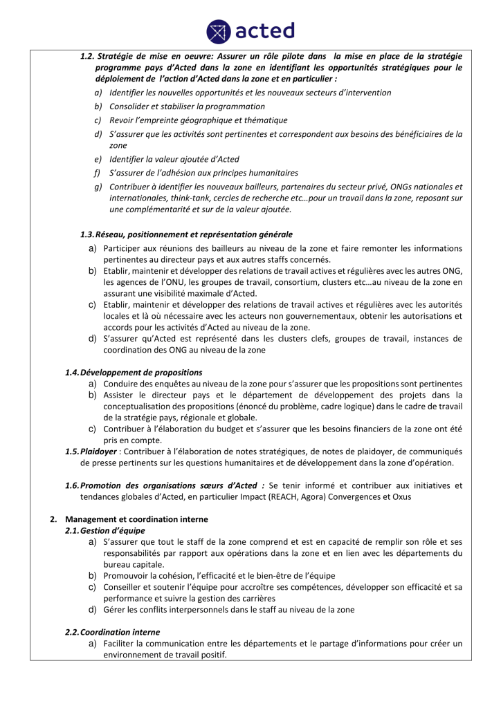 Acted recrute un(e) Coordinateur(rice) de Zone, Adré, Tchad ...