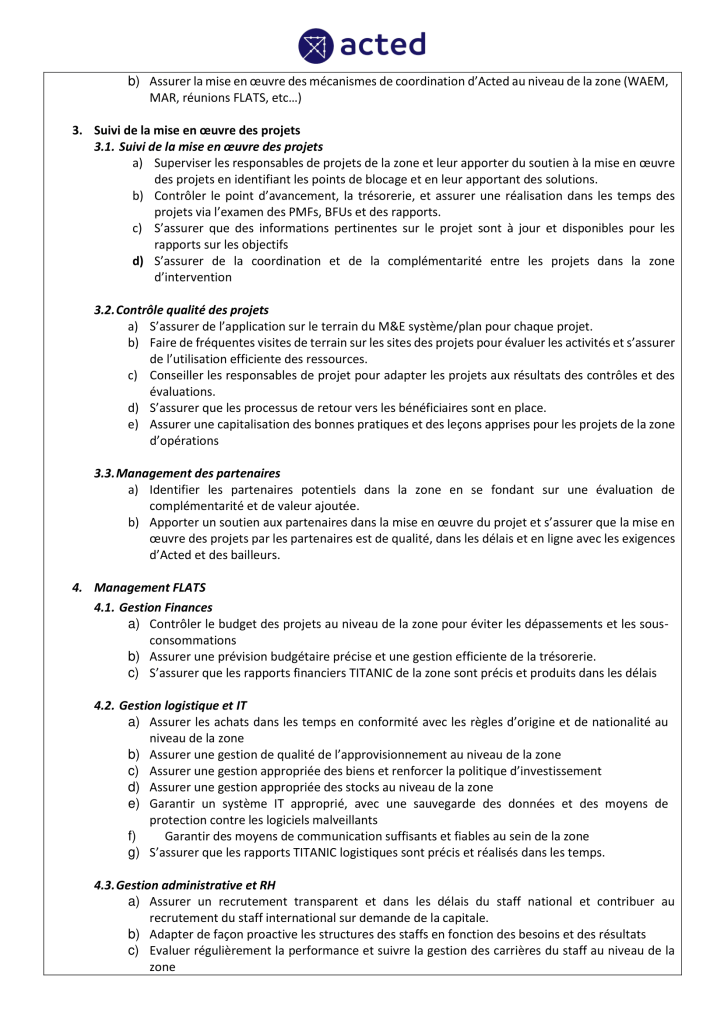 Acted recrute un(e) Coordinateur(rice) de Zone, Adré, Tchad ...