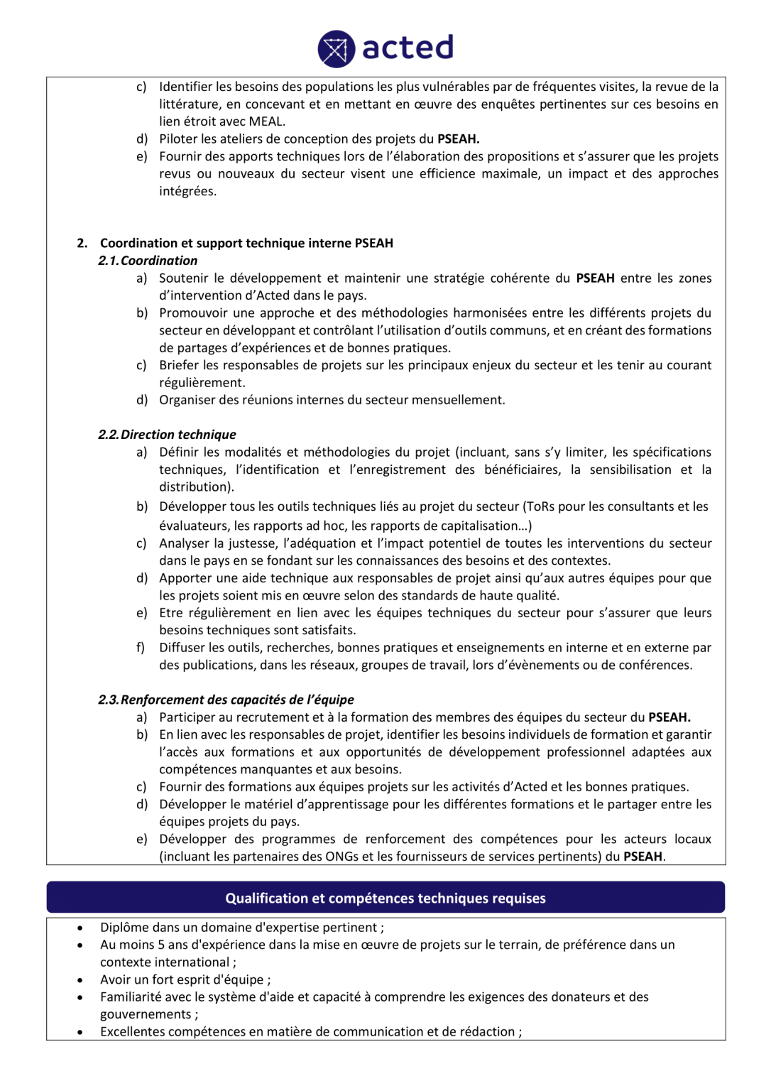 Acted recrute un(e) Coordinateur(rice) Technique PSEAH, N'Djamena ...