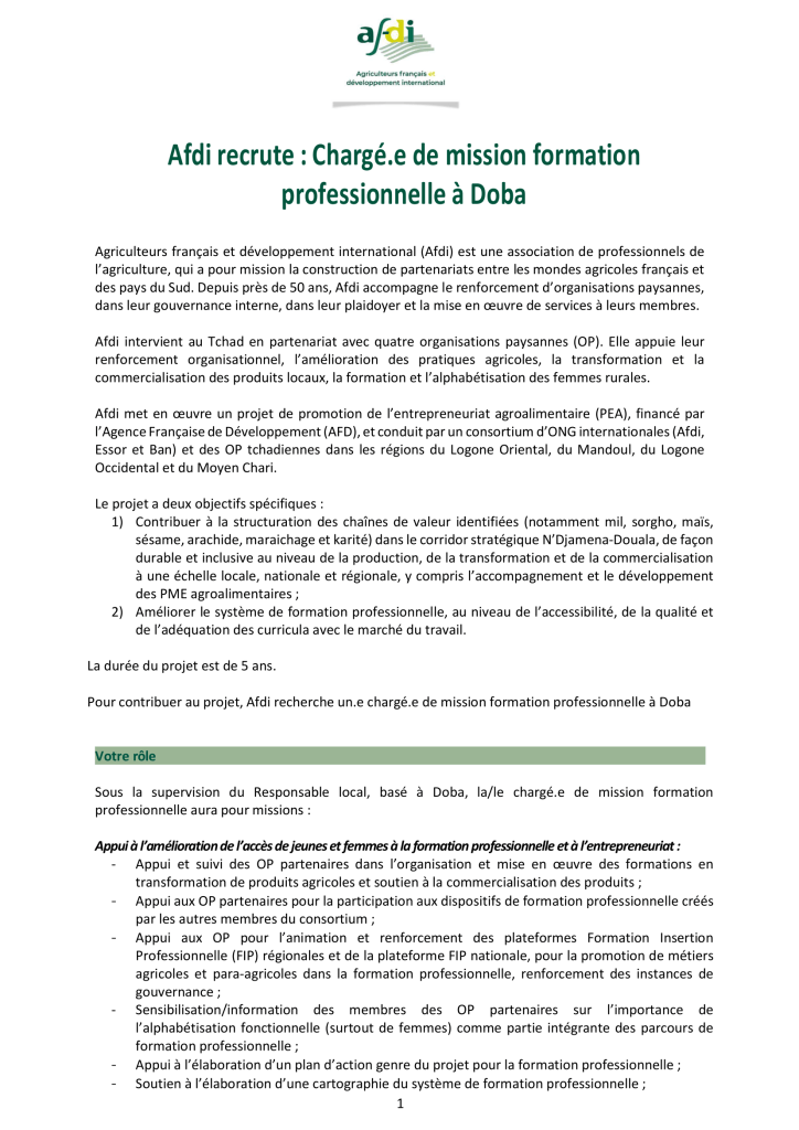 Agriculteurs Français et Développement International (afdi) recrute un ...