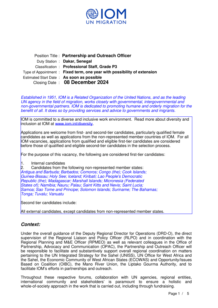 L'Organisation Internationale pour les Migrations (OIM) recrute un(e ...
