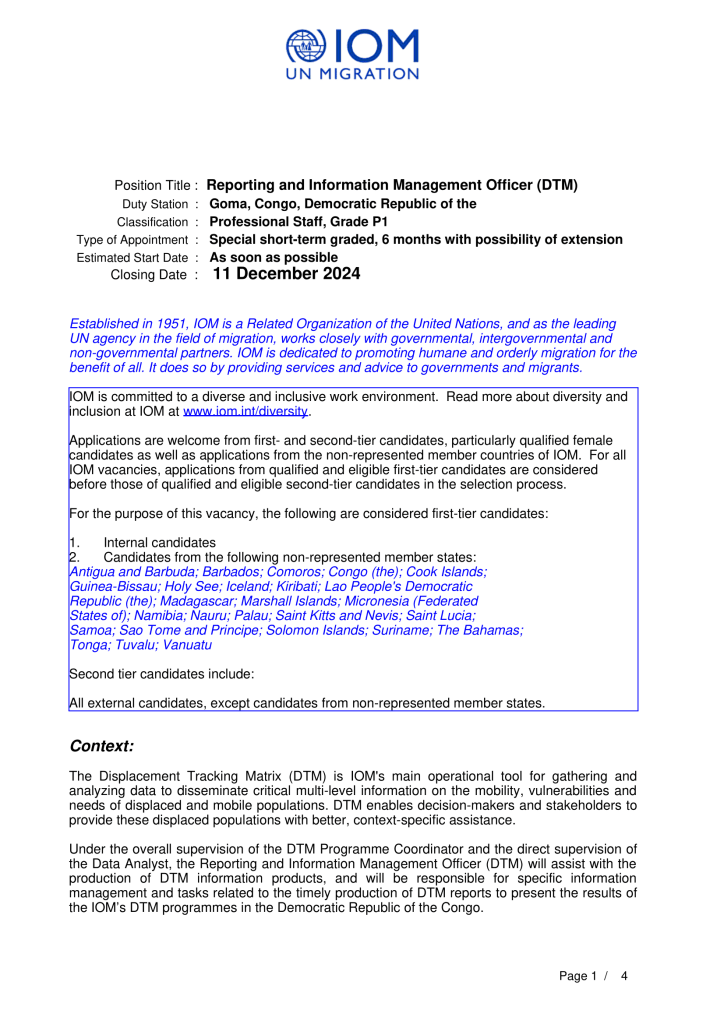 L'Organisation Internationale pour les Migrations (OIM) recrute un(e ...