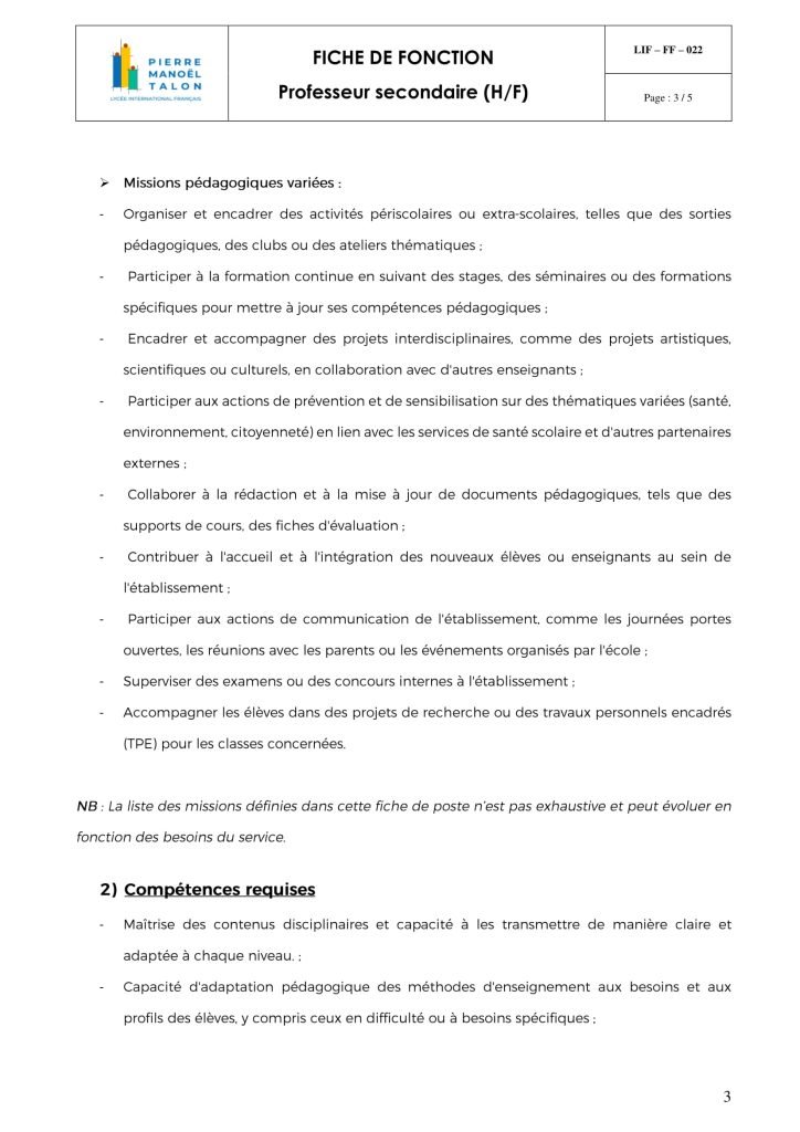Au titre de la rentrée scolaire 2025-2026, le Lycée International ...