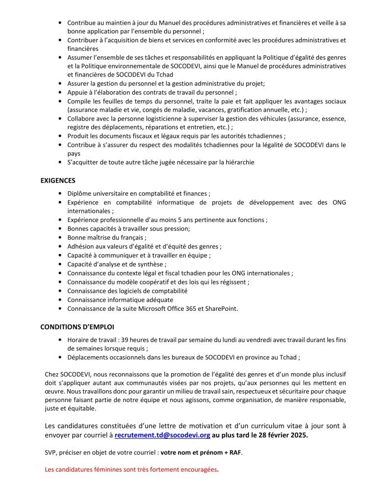SOCODEVI recrute un(e) Responsable Administratif(ve) et Financier(ère ...