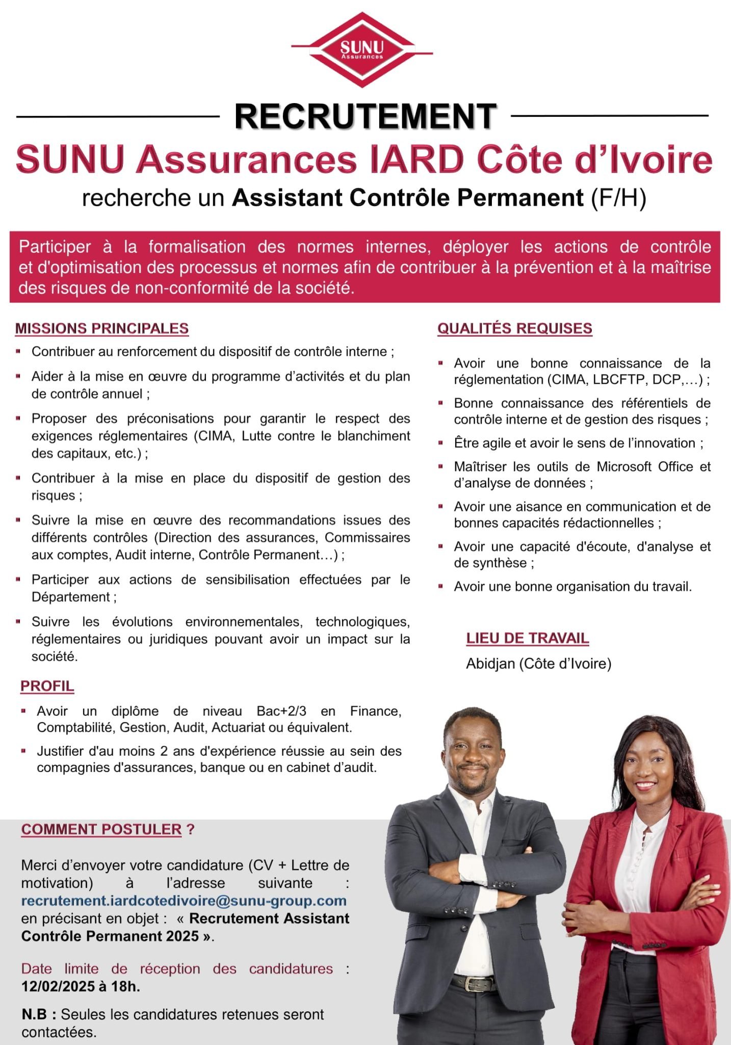SUNU Assurances recrute un(e) Assistant(e) Contrôle permanent, Abidjan ...