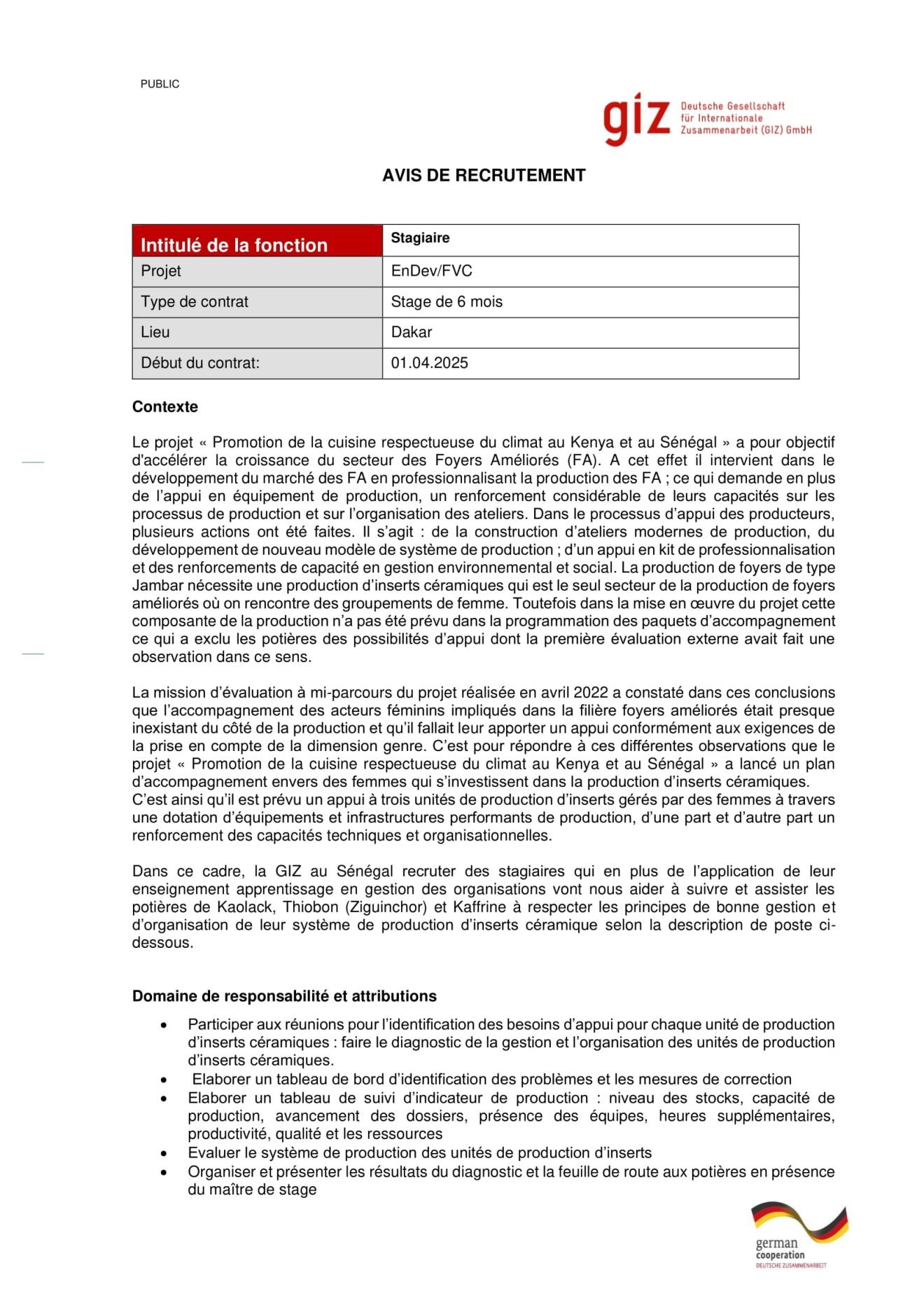 GIZ Sénégal lance un avis d'appel à candidature pour le recrutement de ...