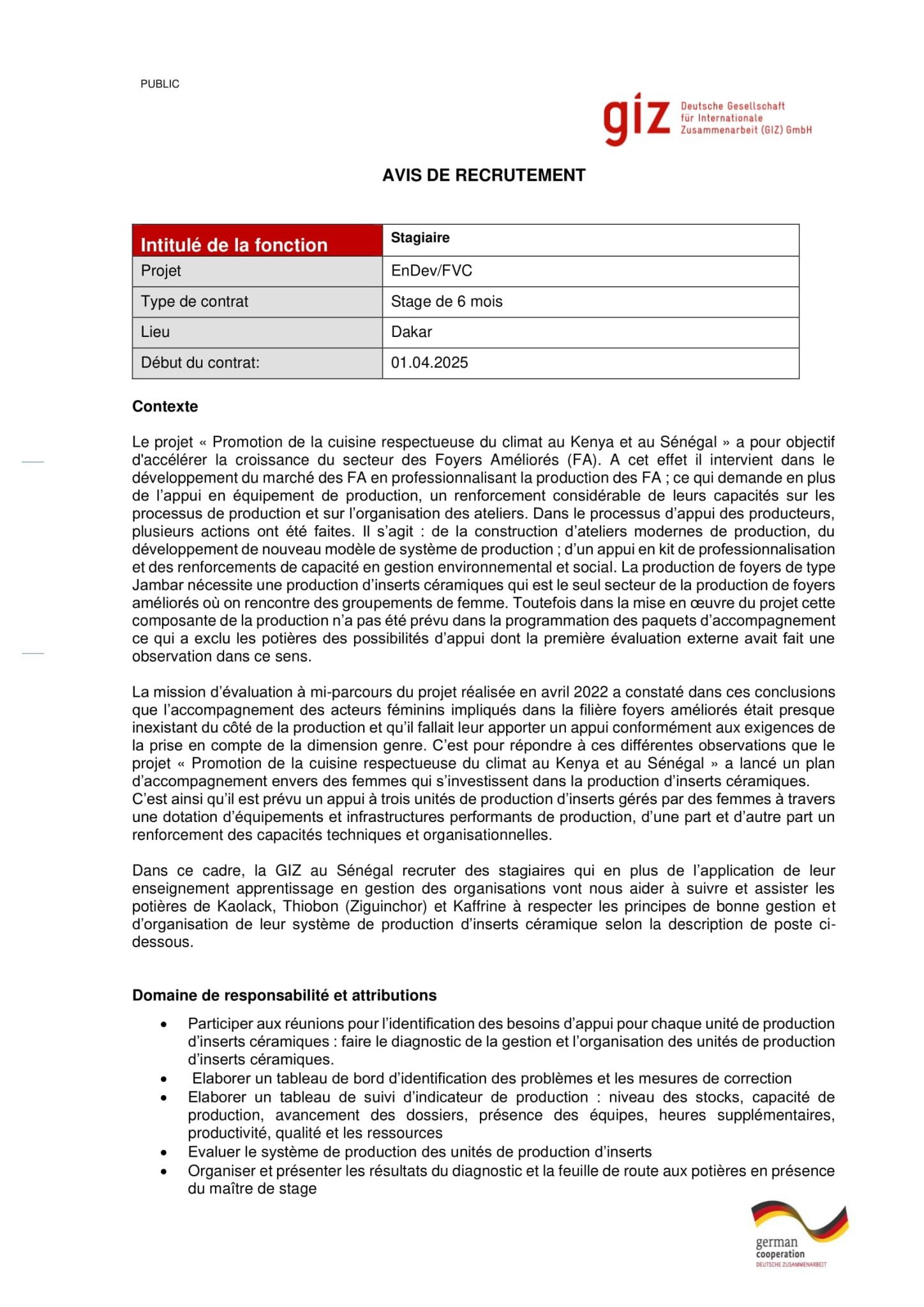 GIZ Sénégal lance un avis d'appel à candidature pour le recrutement de ...