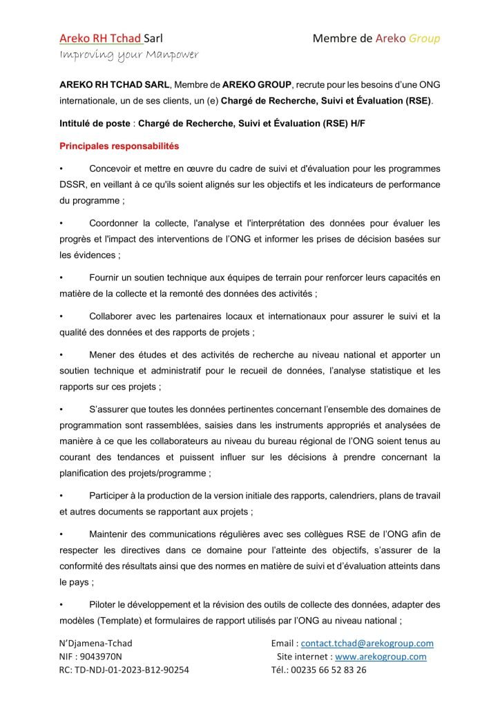 AREKO GROUP recrute pour les besoins d’une ONG internationale, un(e ...