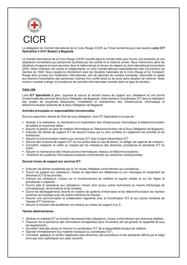 Le Comité International de la Croix-Rouge (CICR) au Tchad lance un avis ...