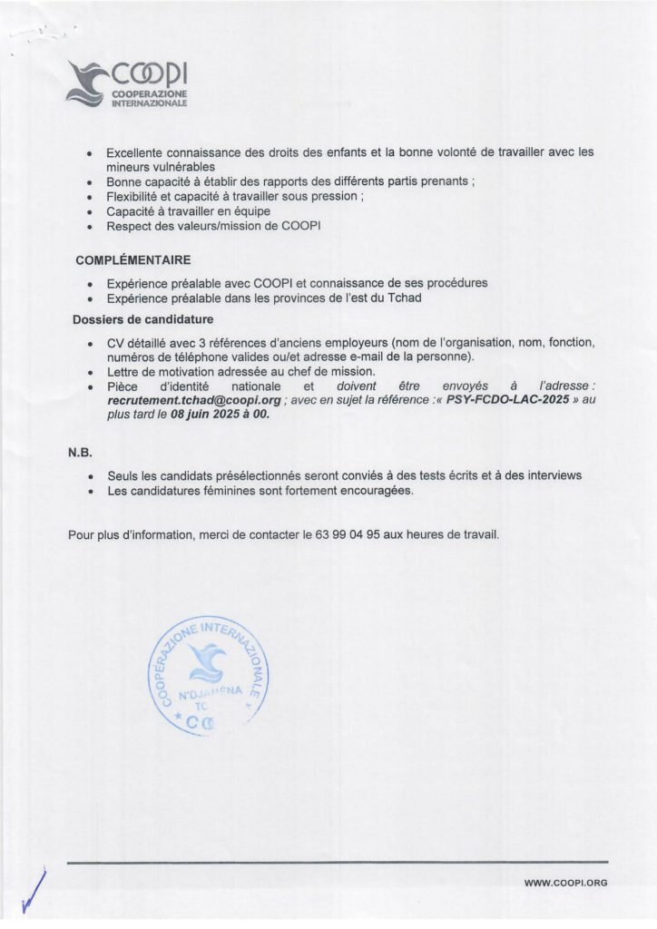 Carrière: Cooperazione Internazionale (COOPI) recrute un Psychologue (H ...