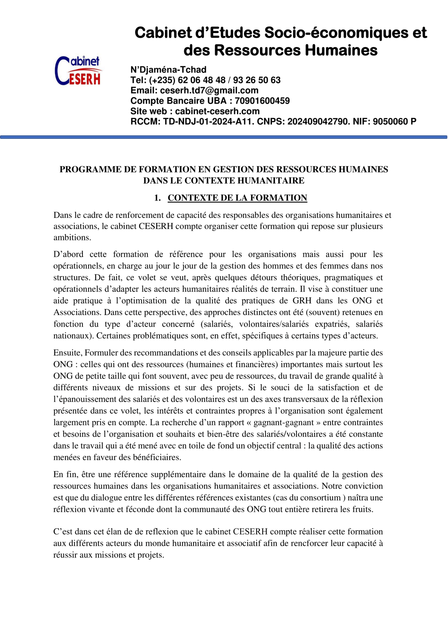 Le Cabinet d’Etudes Socio-Economiques et des Ressources Humaines lance ...