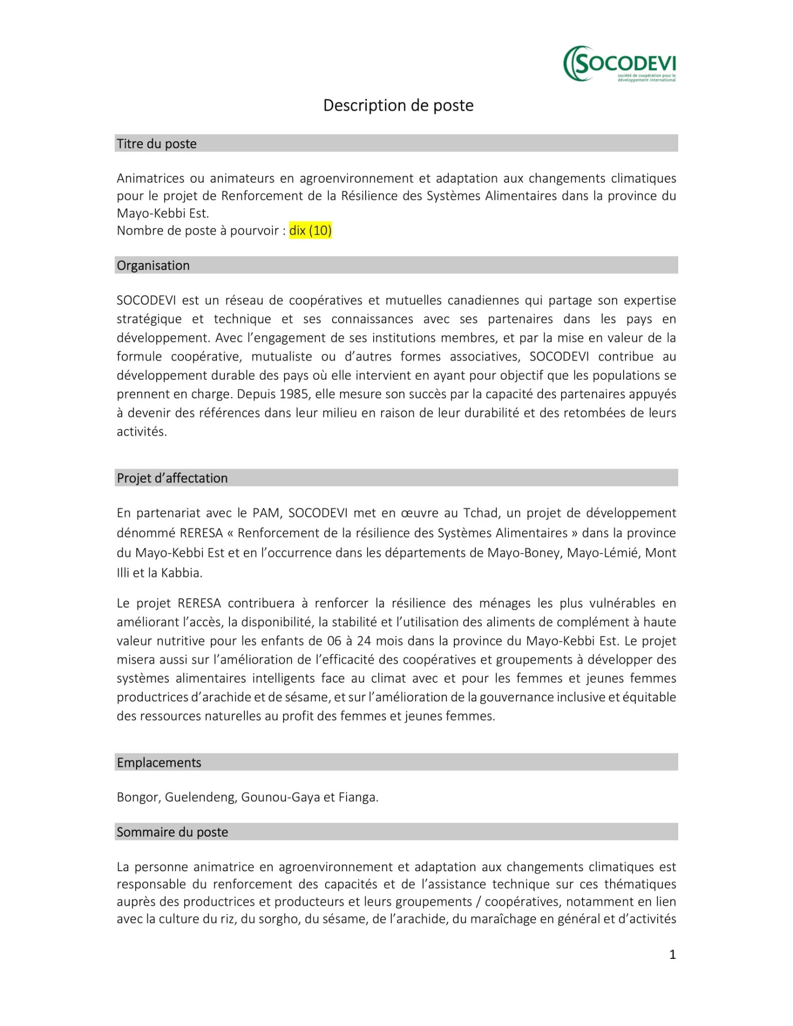 SOCODEVI recrute Dix (10) Animateurs en agroenvironnement et adaptation ...