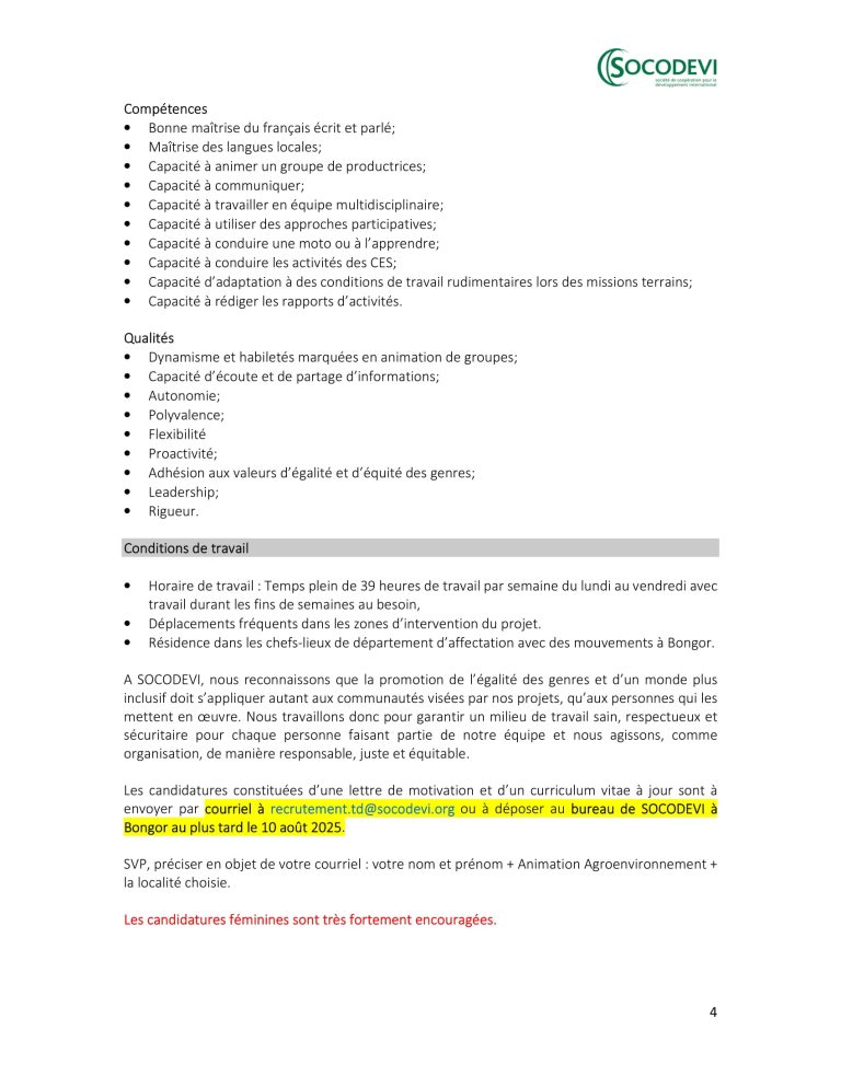 SOCODEVI recrute Dix (10) Animateurs en agroenvironnement et adaptation ...