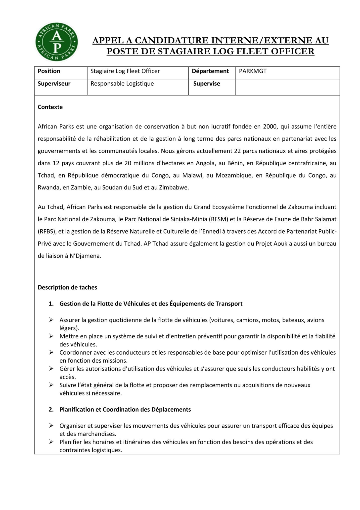 Avis de recrutement d'un(e) Stagiaire Log Fleet Officer au sein de ...