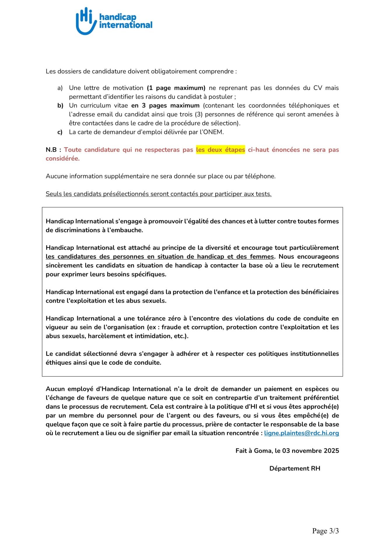 Humanité et Inclusion (HI) recrute Quatre (04) Psychologues basés à ...