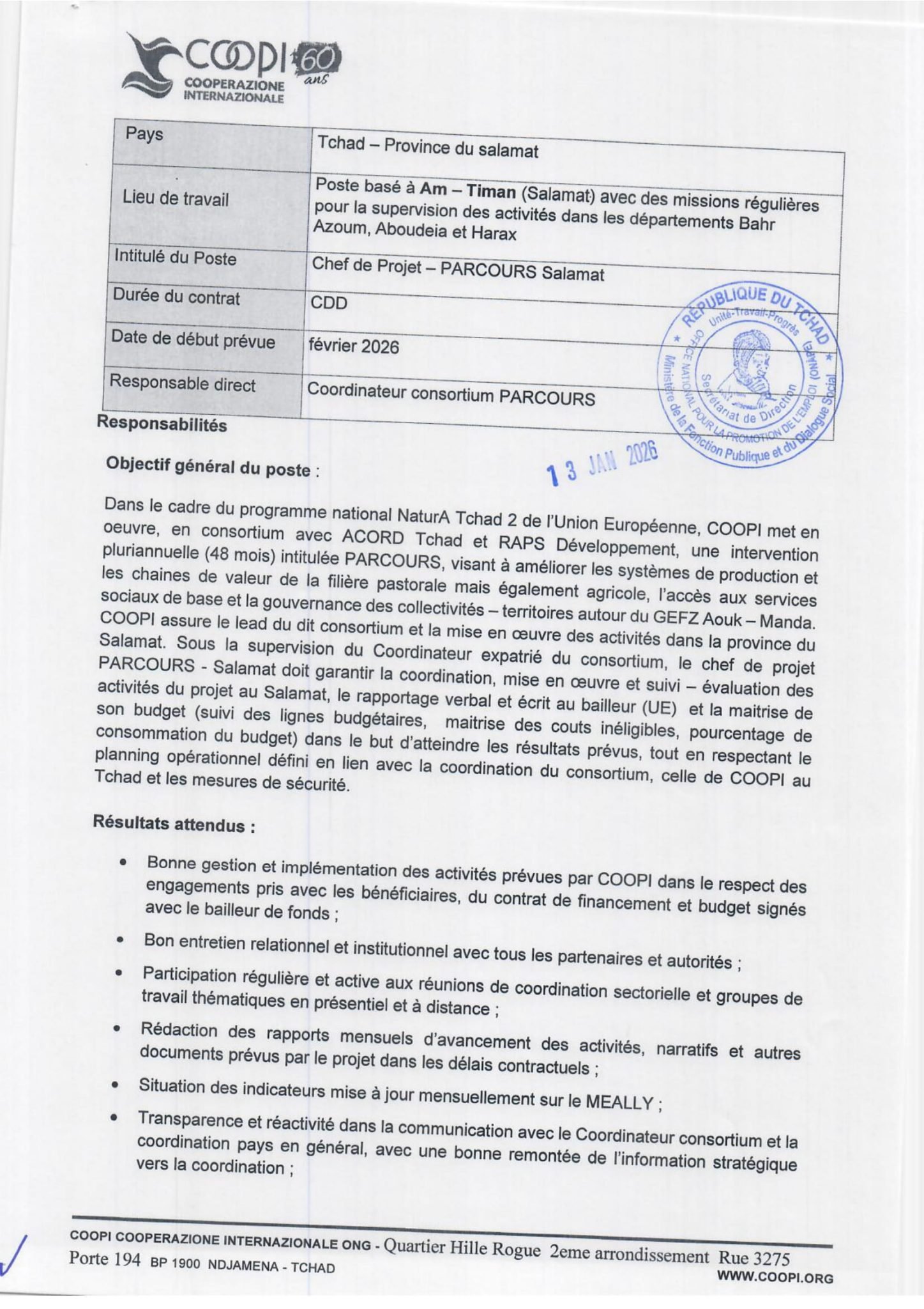 COOPI recherche un(e) Chef(fe) de projet Parcours Salamat, Tchad ...