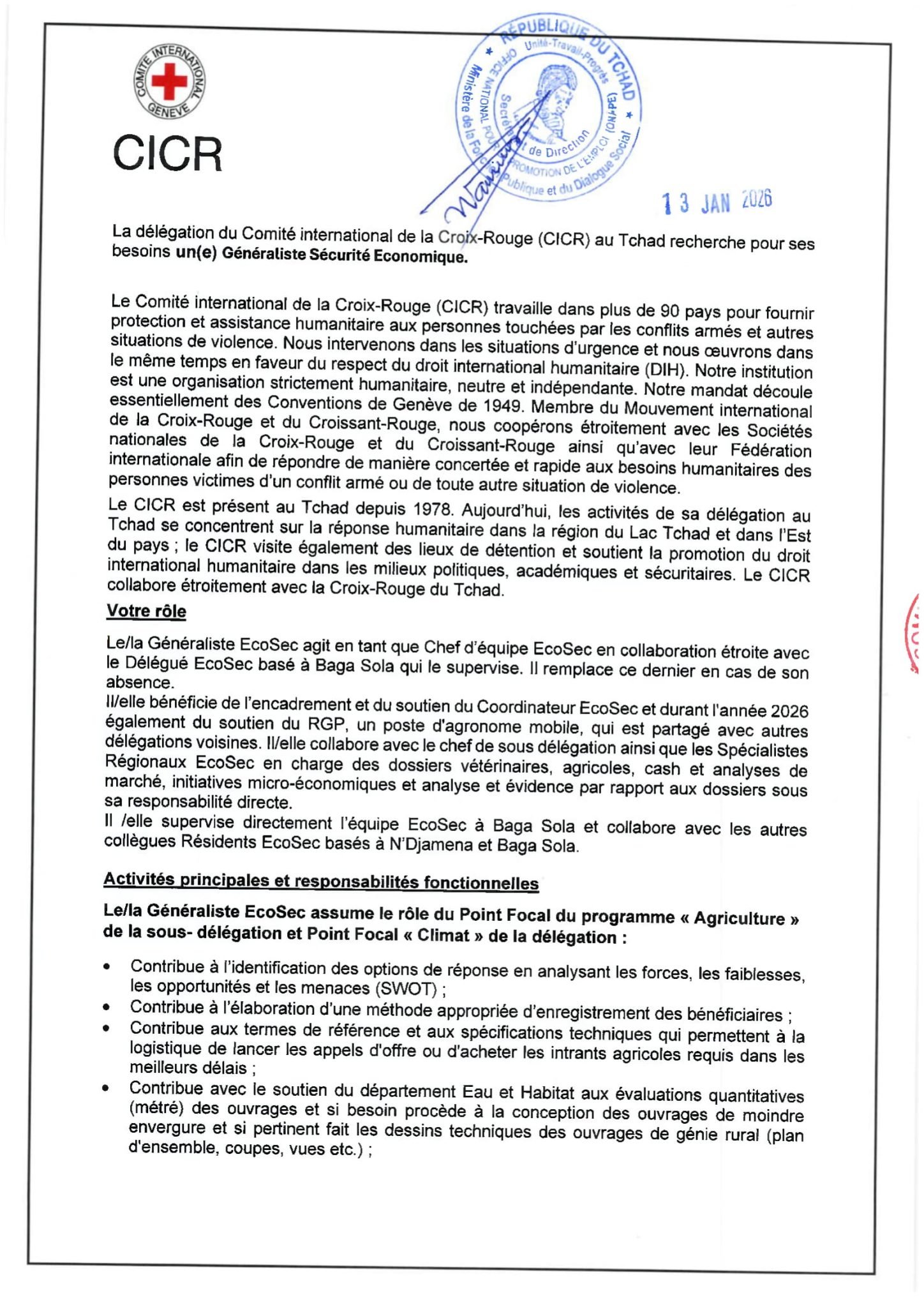 Le Comité International de la Croix-Rouge (CICR) au Tchad recherche un ...