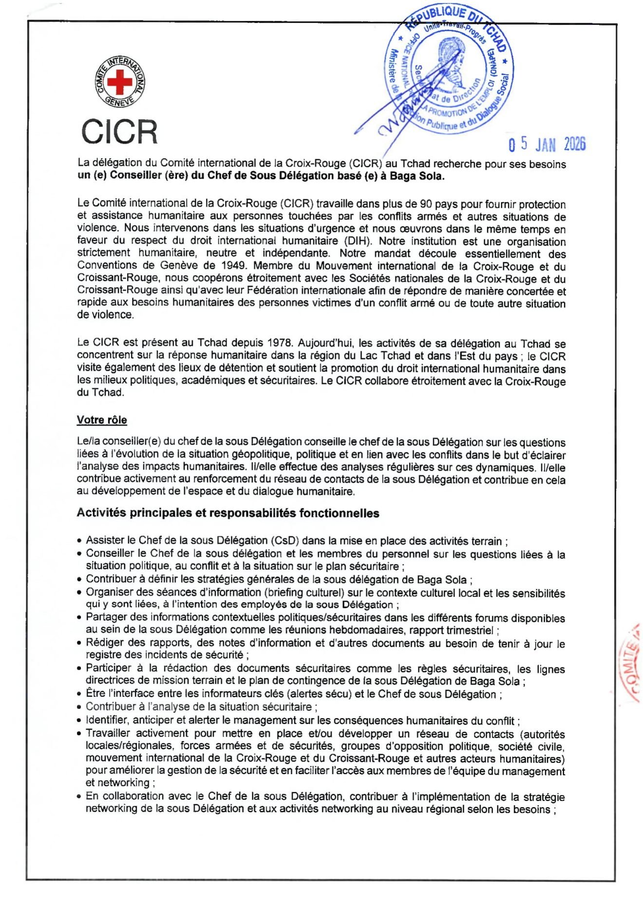 Le Comité International de la Croix-Rouge (CICR) au Tchad recherche un ...