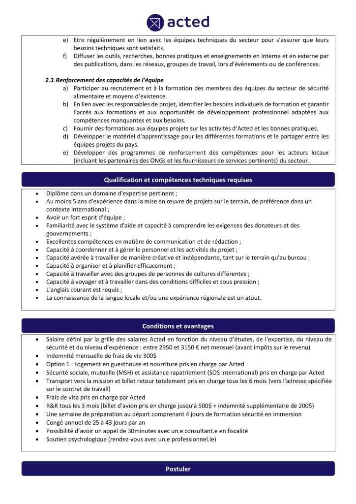 Acted recherche un(e) Coordinateur(rice) Technique Sécurité - Gbadolite ...