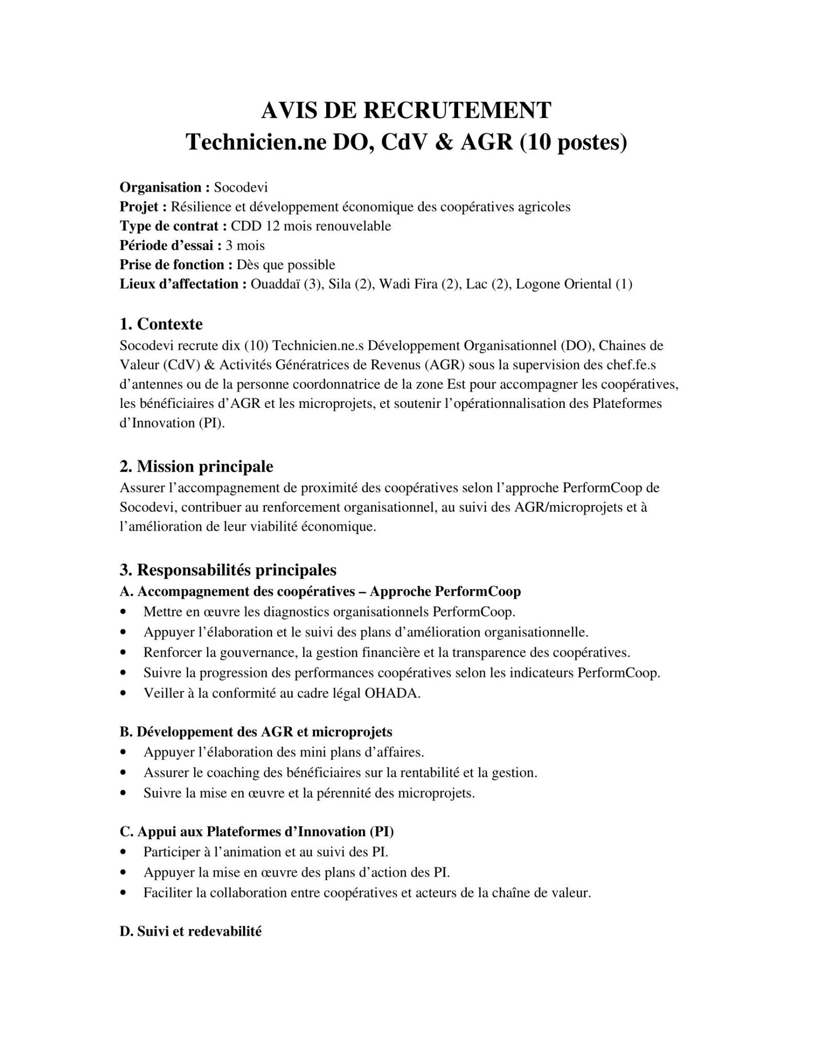 Socodevi recrute dix (10) Techniciens Développement Organisationnel (DO ...