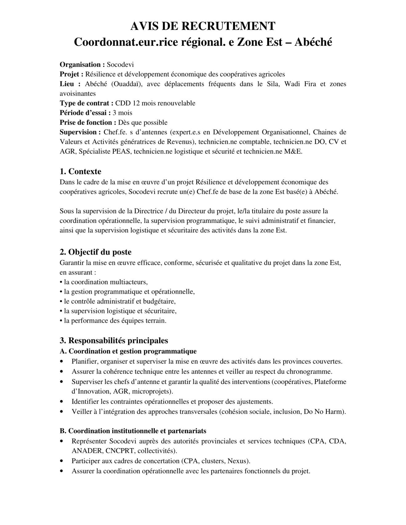 Socodevi recherche un(e) Coordinateur(rice) régional(e) Zone Est ...