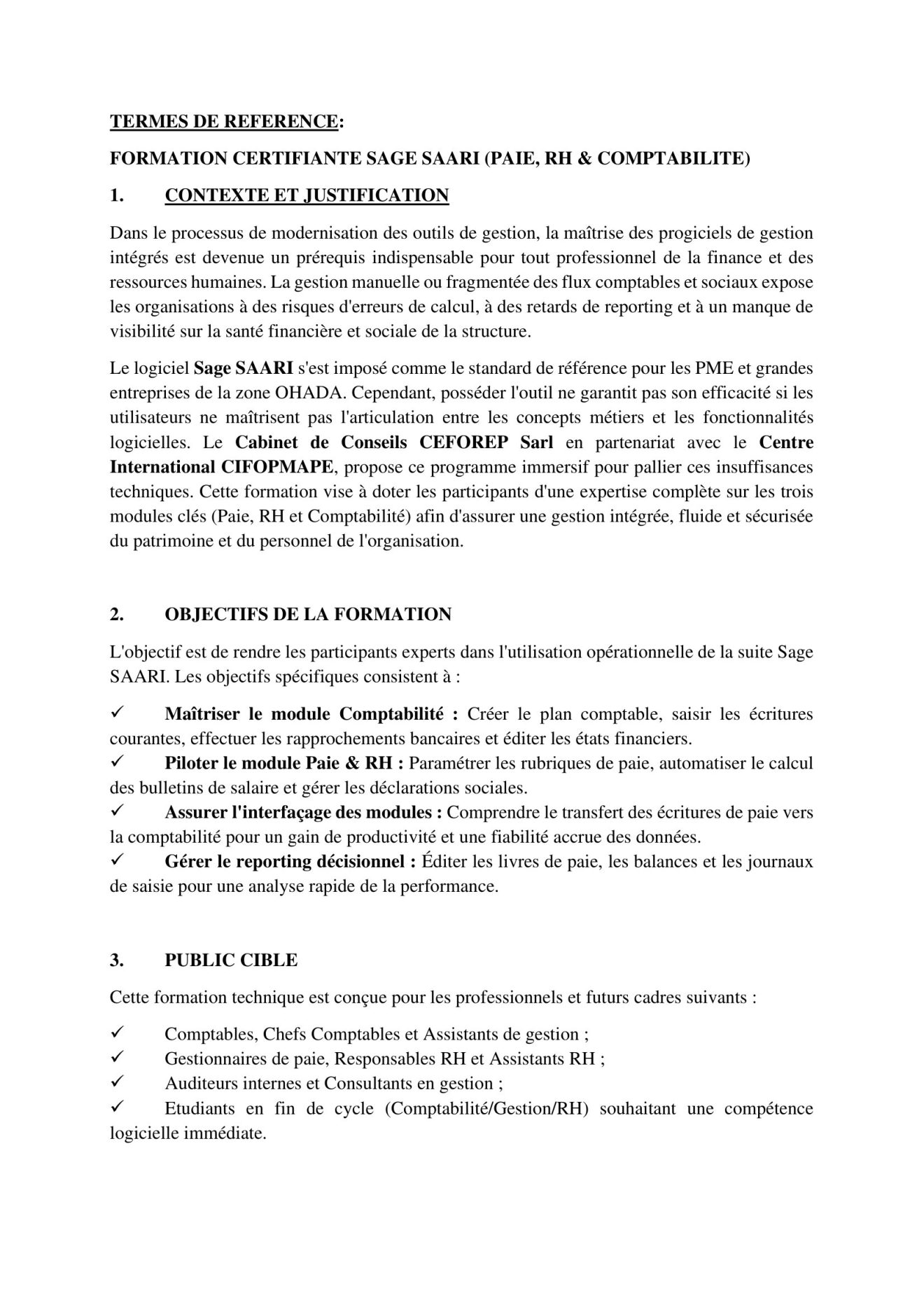 Participez à la Formation certifiante en SAGE SAARI (PAIE, RH ...
