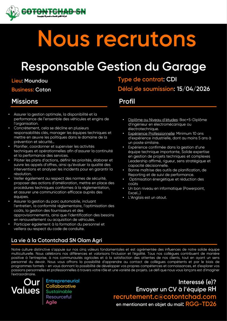 La Coton Tchad de Moundou lance un avis de recrutement d'un(e ...